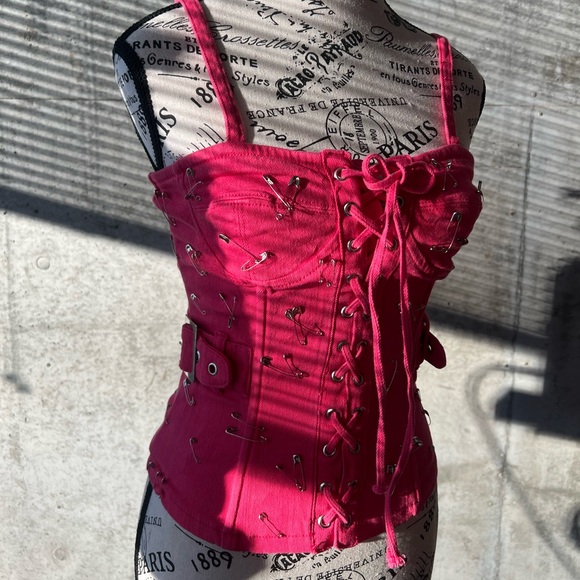 Tops | Hot Pink Safety Pin Corset | Poshmark